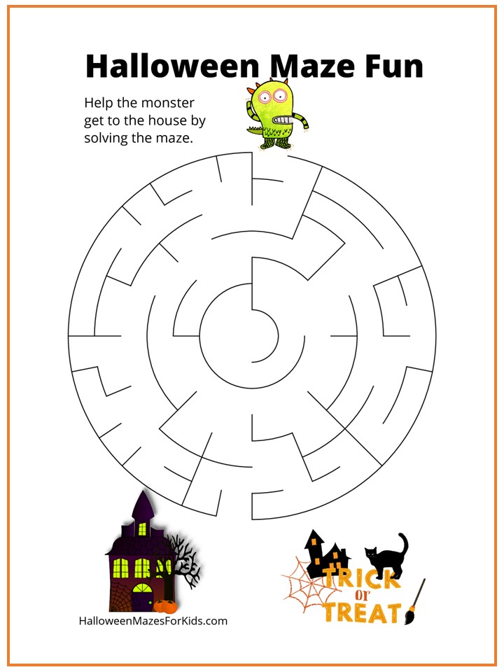 Green Monster Halloween Maze - Halloween Mazes for Kids