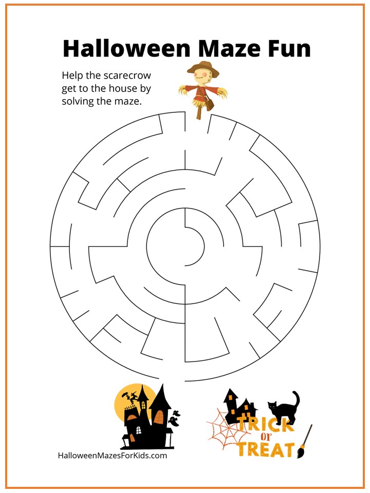 Halloween Scarecrow Maze for Kids - Halloween Mazes for Kids
